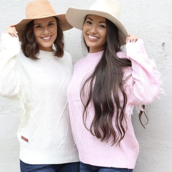 Simply Southern | Sweaters | Simply Southern Light Pink Fringe Sleeve ...